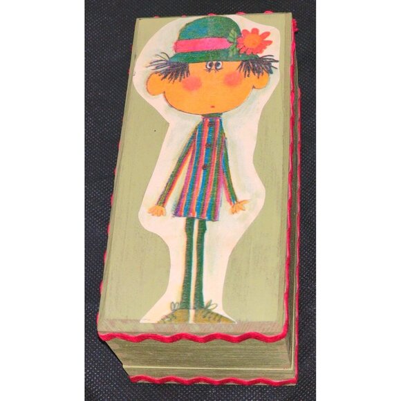 Vintage | Accents | Vintage Green Wooden Box With Whimsical Character ...